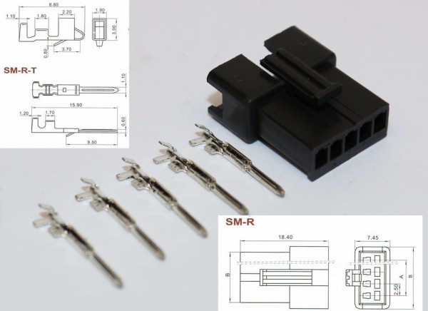 JST/SM-R 5 Pin Stecker, 5 Stück/Pckg-95.0160
